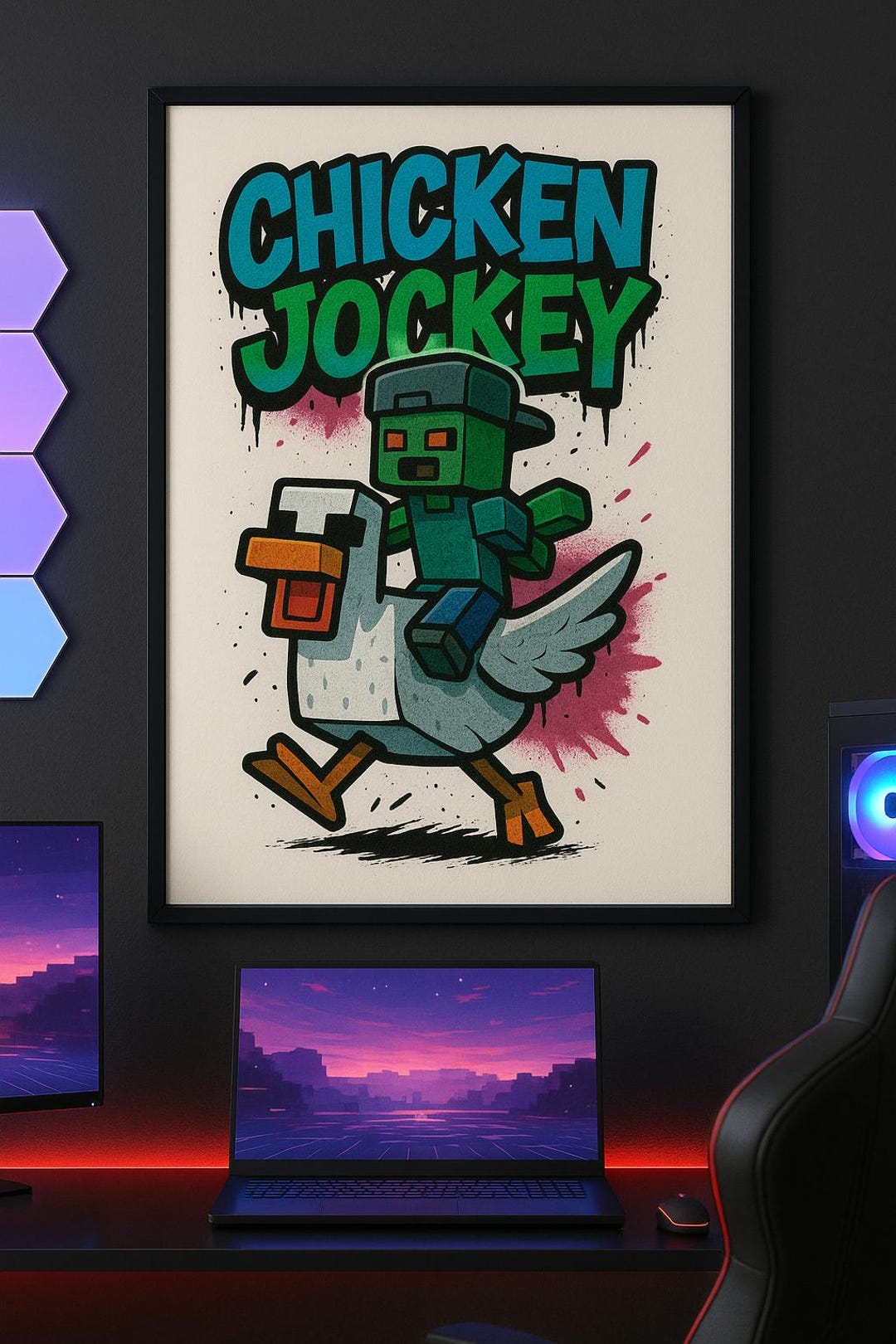 Chicken Jockey Skater Graffiti Printable Funny| Minecraft Style PNG ...