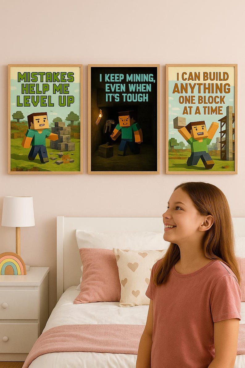 Minecraft-inspired Growth Mindset Poster Set - 3 Motivational Prints ...