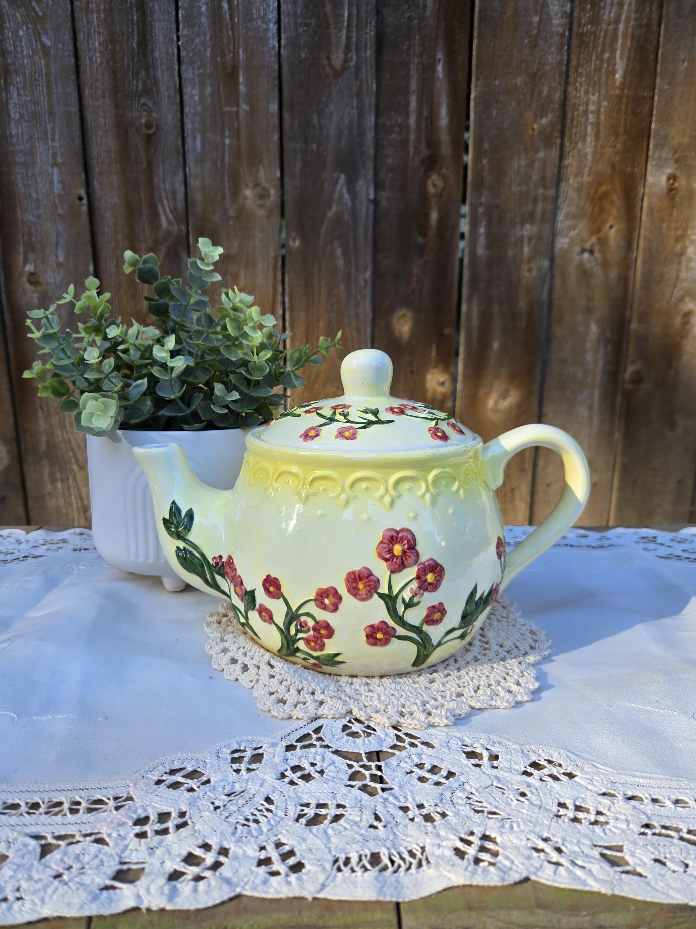 Harry & David Ceramic Floral Teapot - Etsy