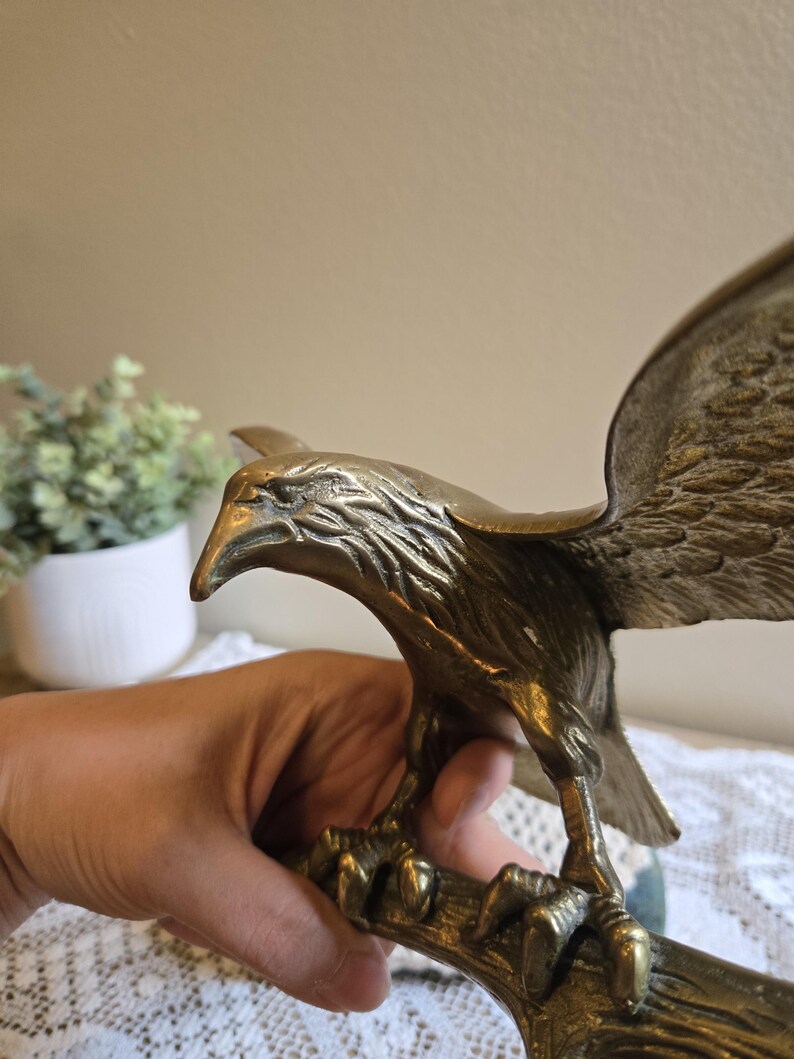 Vintage Large Solid Brass Bald Eagle on Branch – Wings Spread ...