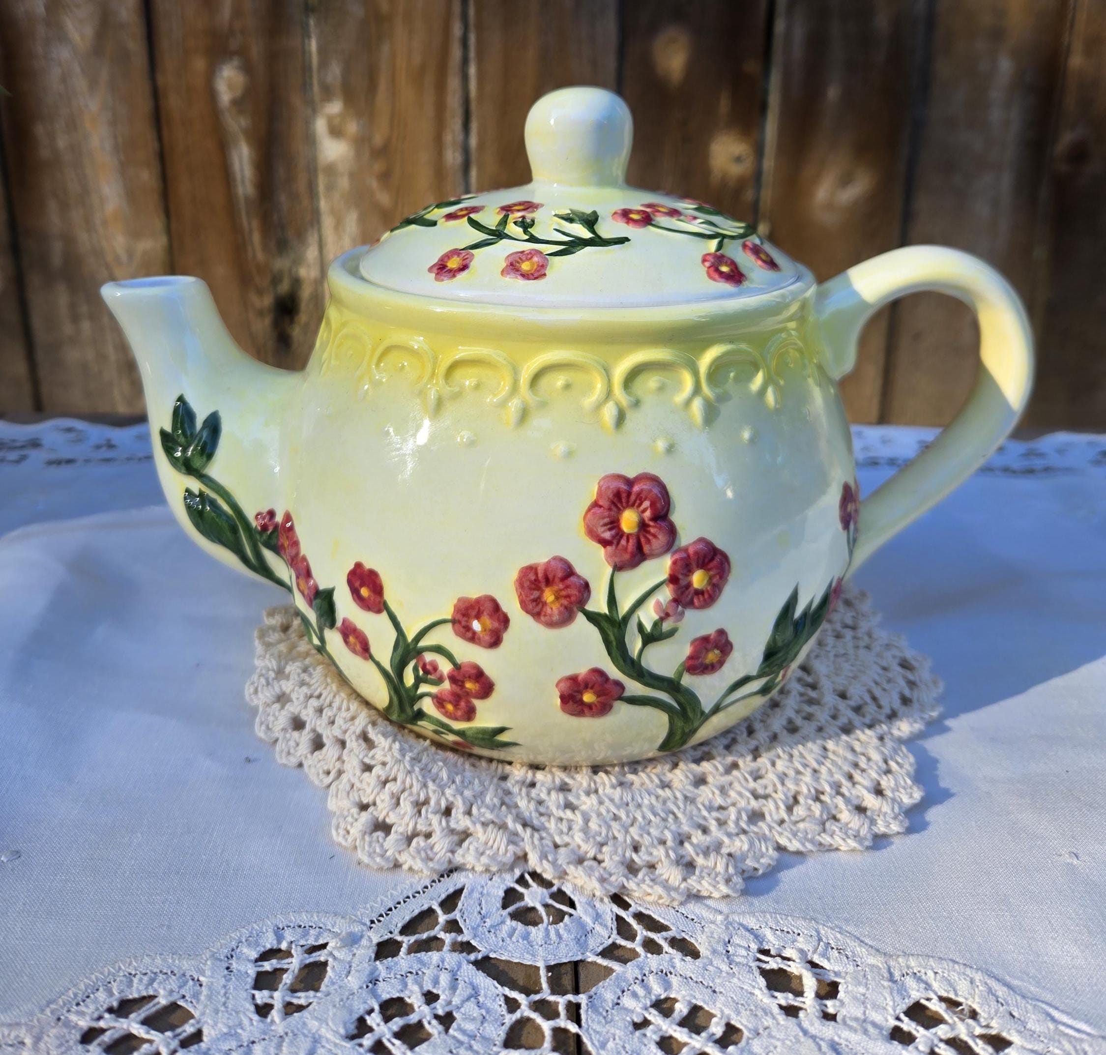 Harry & David Ceramic Floral Teapot - Etsy