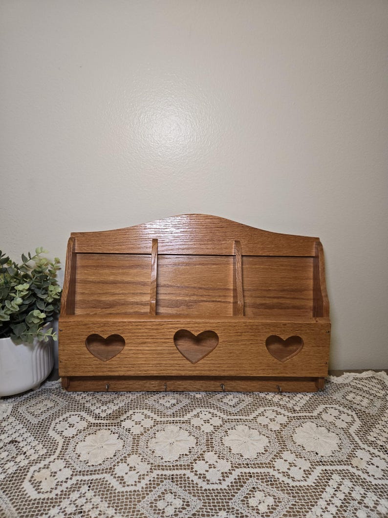 Rare Vintage Wooden Heart Letter & Key Holder – Cottagecore Wall ...