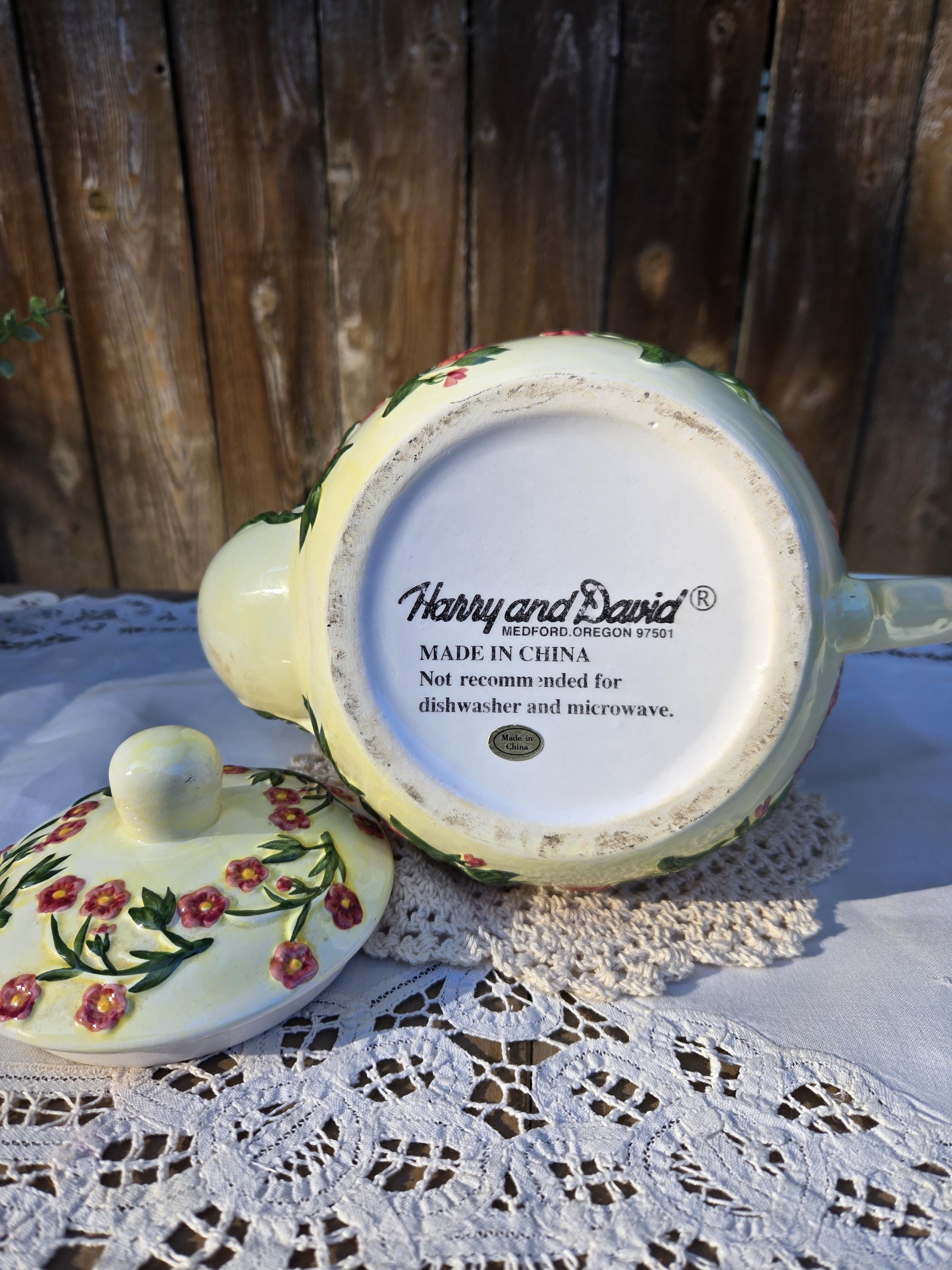 Harry & David Ceramic Floral Teapot - Etsy