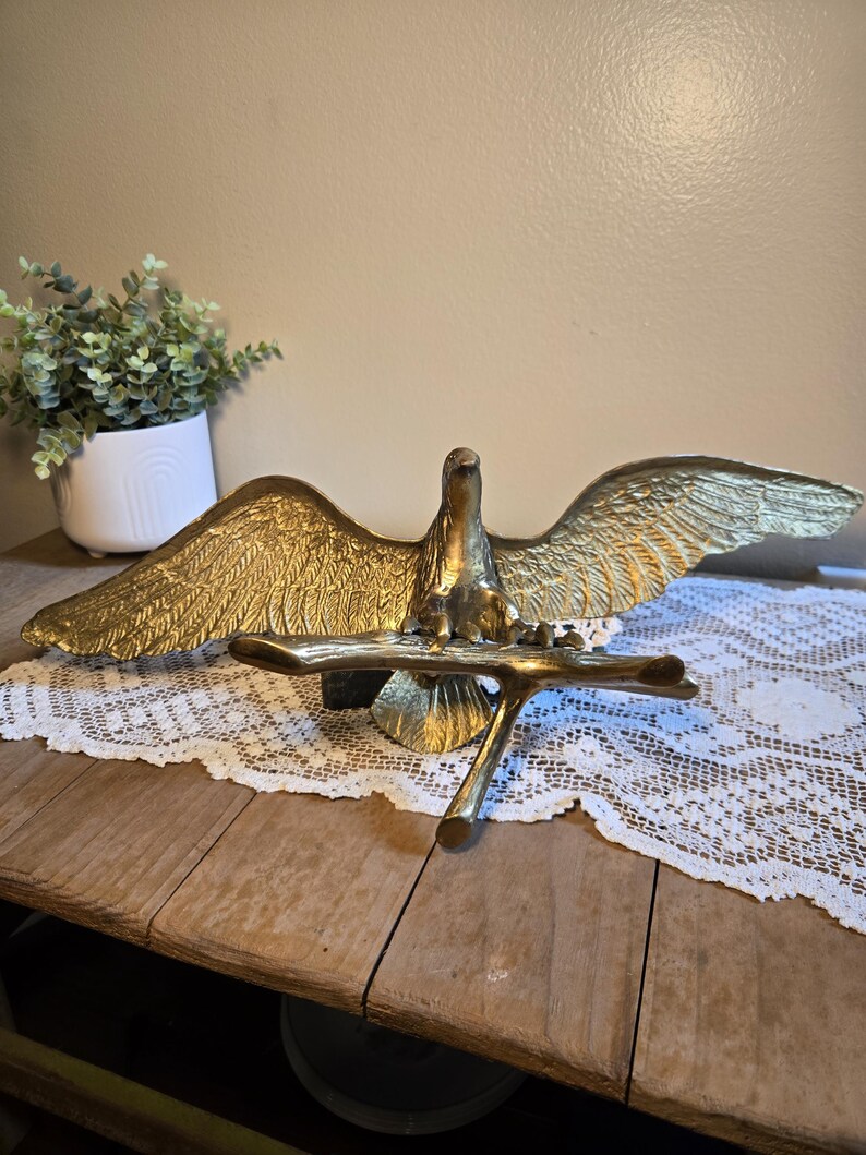 Vintage Large Solid Brass Bald Eagle on Branch – Wings Spread ...