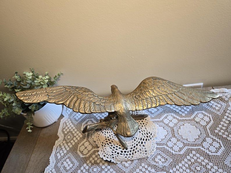 Vintage Large Solid Brass Bald Eagle on Branch – Wings Spread ...