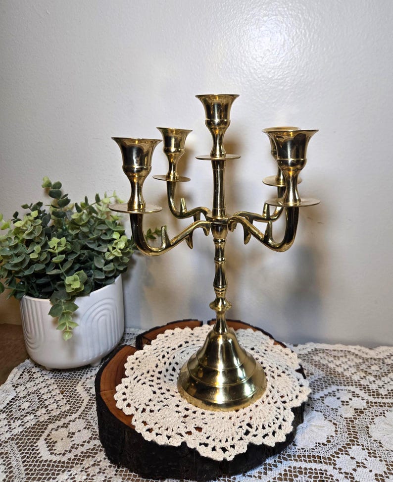 Vintage Brass Five-arm Candelabra - Classic Statement Piece - Etsy