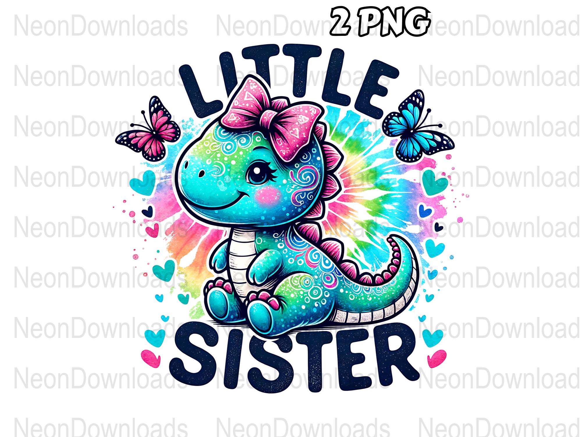 Little Sister Dinosaur Sublimation Png Design, Cute Sibling ...