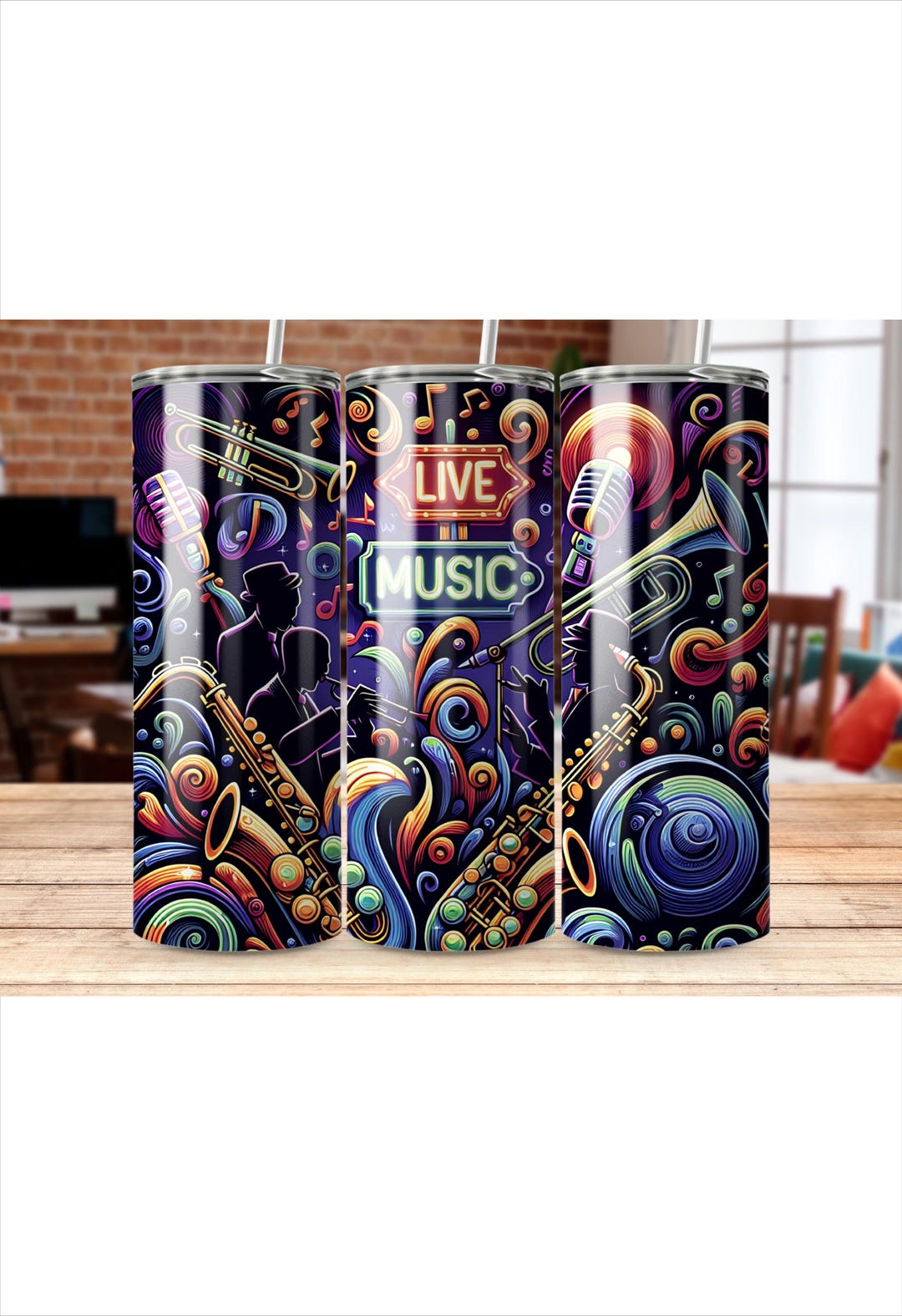 Seamless Music Jazz 20oz Skinny Tumbler Wraps, Tapered, PNG, Straight ...