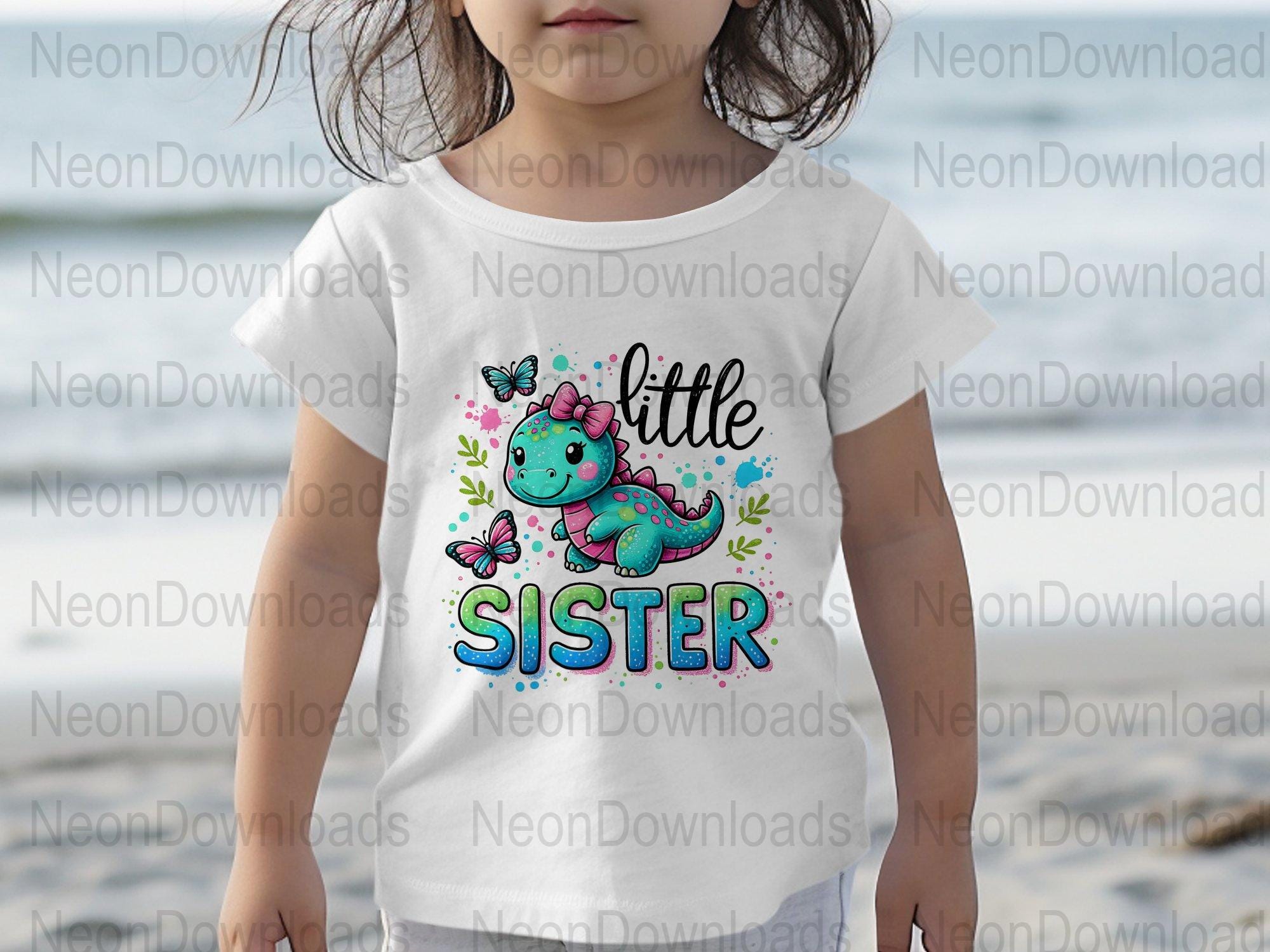 Little Sister Dinosaur Sublimation Png Design, Cute Sibling ...