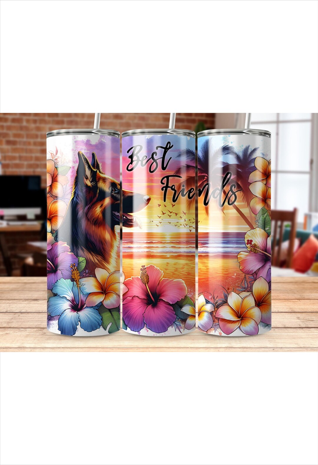 German Shepherd Dog Best Friends Tumbler Wrap, Beach 20oz Skinny ...