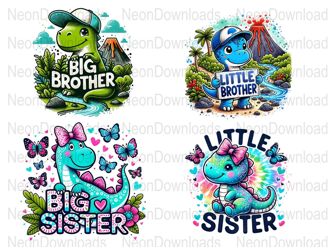 Bundle Cute Dinosaur Siblings Sublimation Design, Digital Download Big ...