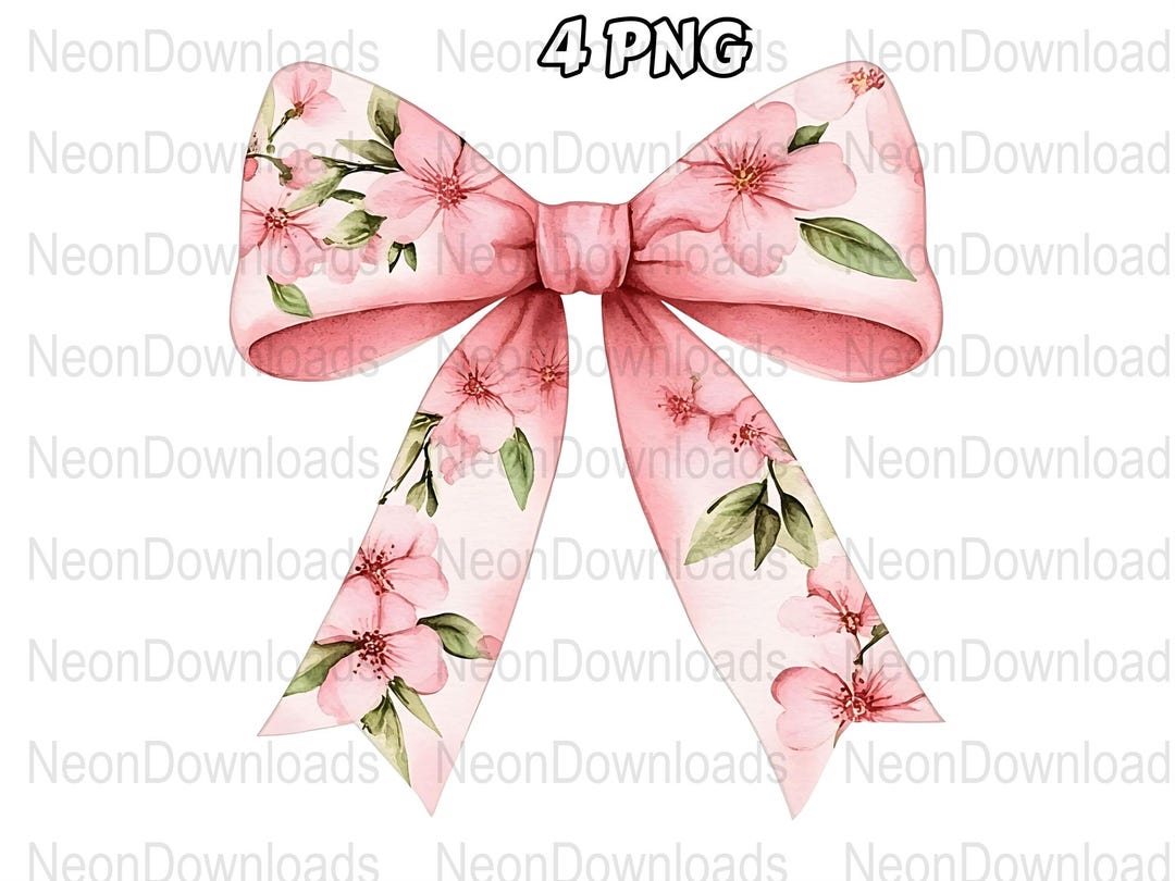 Pink Cherry Blossom Bow PNG, Watercolor Flower Bow, Floral Digital ...