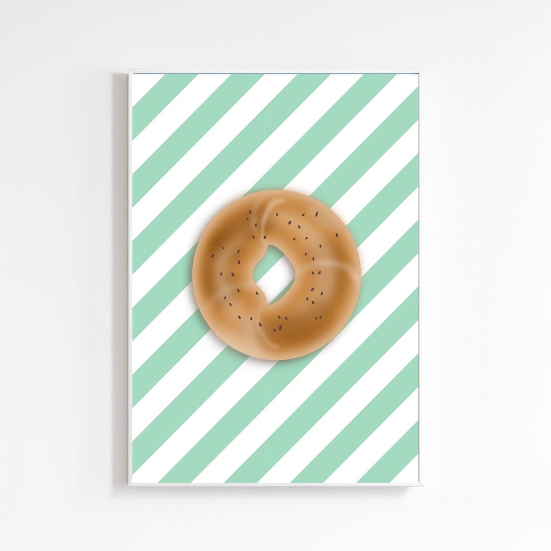 Bagel Printable Wall Art – Mint Green Striped Digital Download Poster ...
