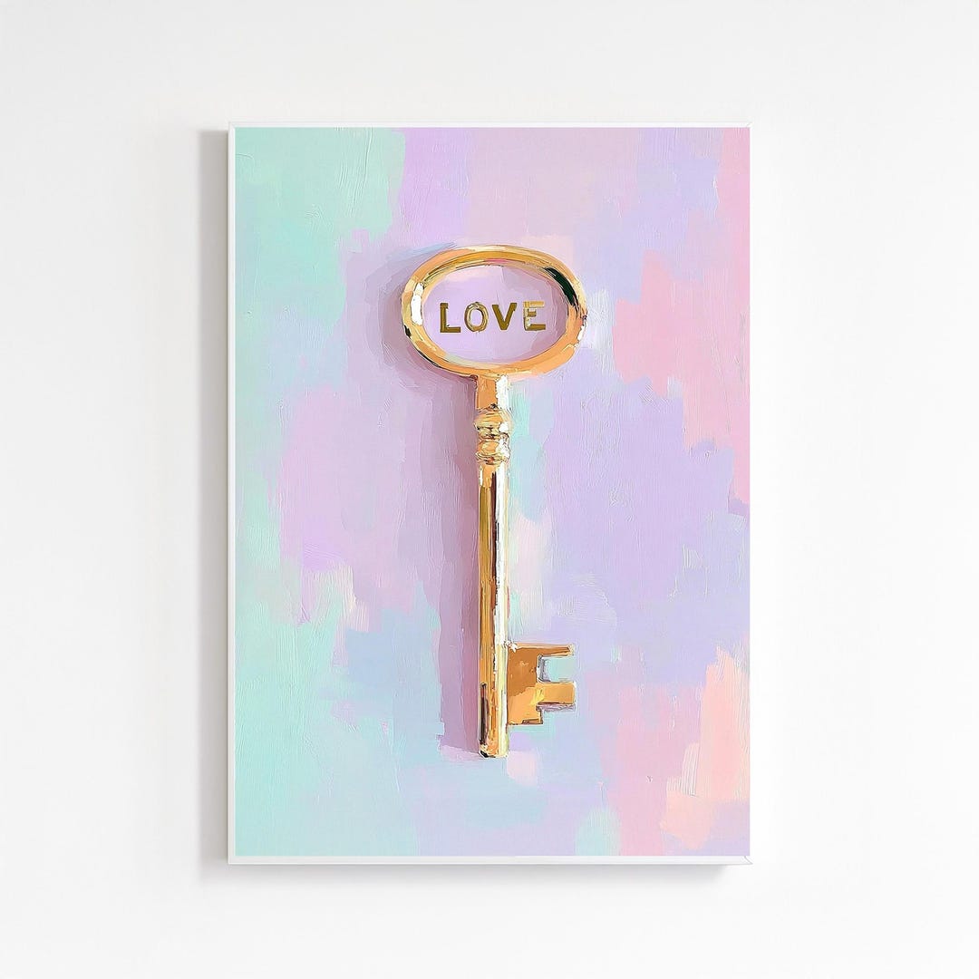 Gold Key of Love – Romantic Digital Download Wall Art | Pastel ...
