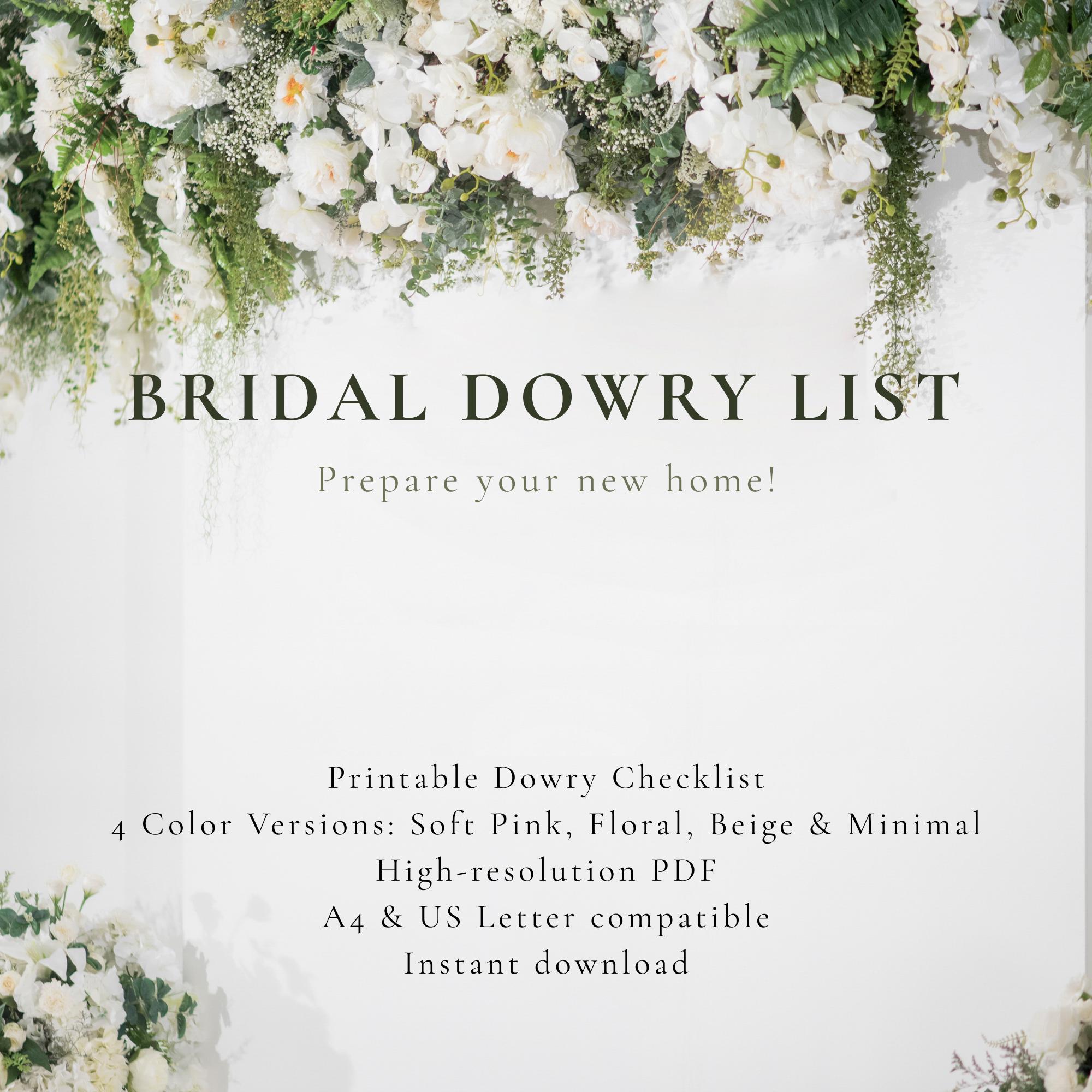 Bridal Dowry Checklist – Printable PDF in 4 Color Options | New Home ...