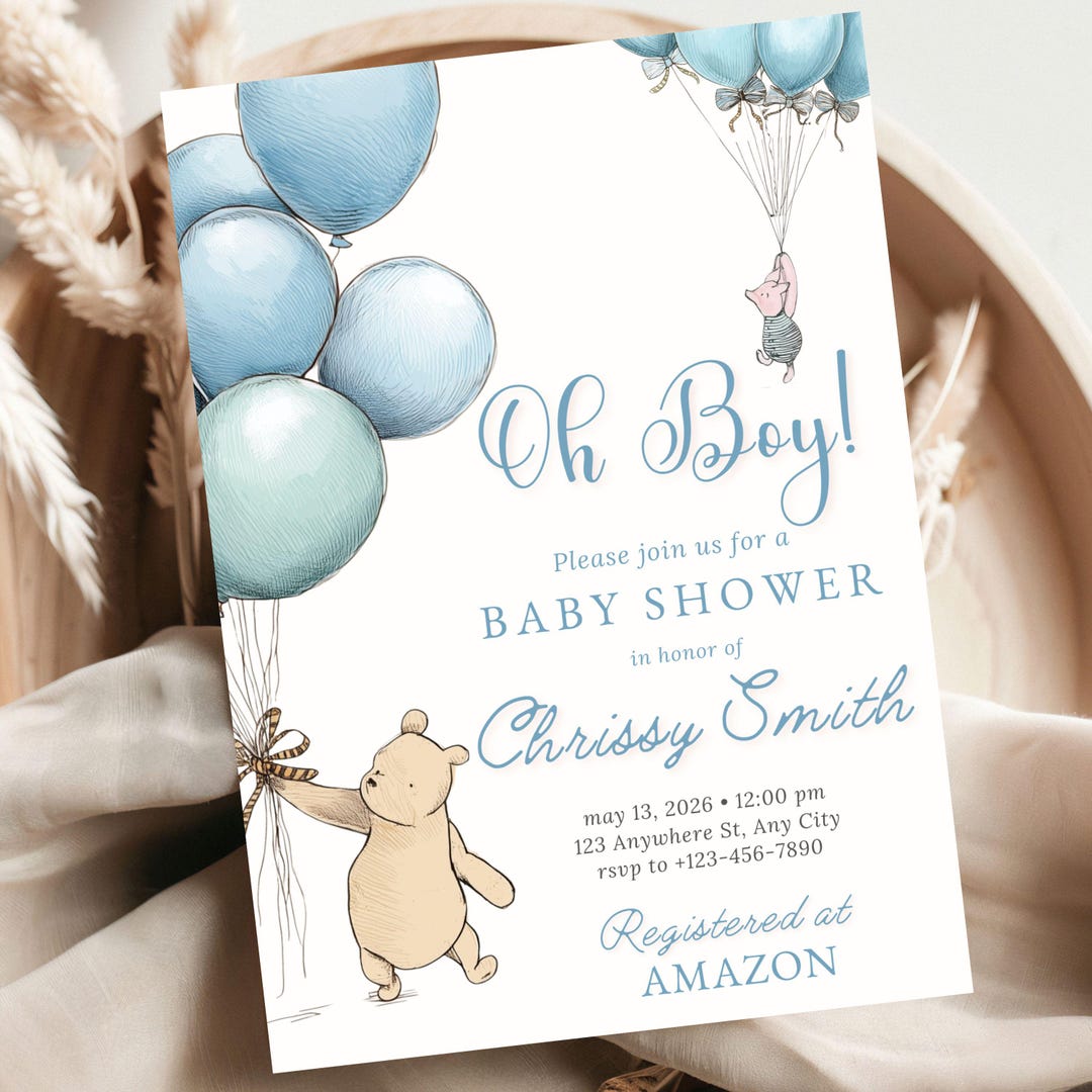 Winnie-the-pooh Baby Shower Invitation Boy Printable Pooh Bear Pale ...
