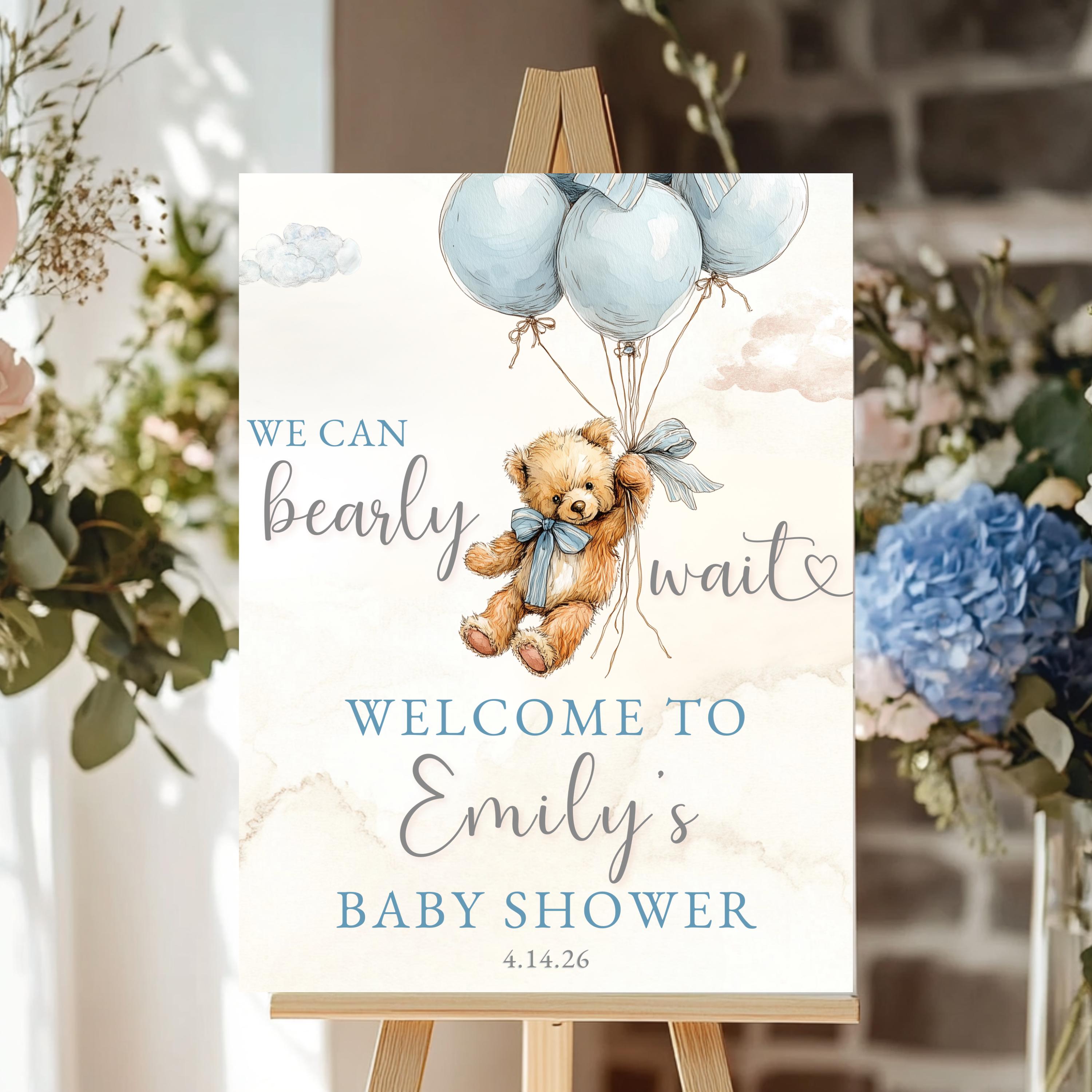 Baby Shower Sign Welcome Teddy Bear Digital DIY Printable Decor Blue ...