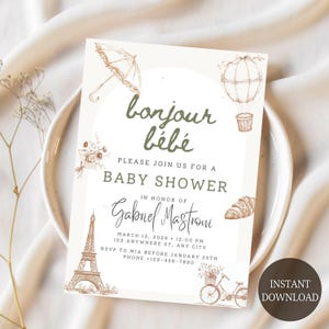 French Baby Shower Invite Digital Download Editable Custom Paris Gender ...