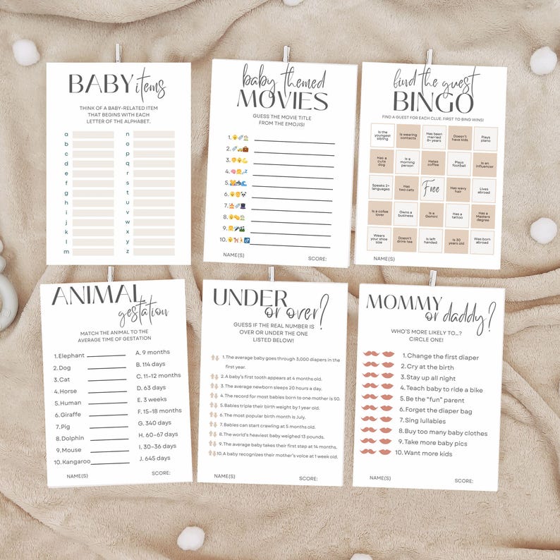 Minimalistic Baby Shower Game Bundle Downloadable Neutral Game Instant ...