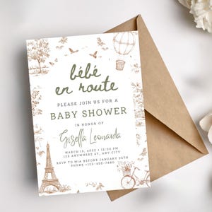 French Baby Shower Invitation Template Neutral Paris Theme Bebe Shower ...