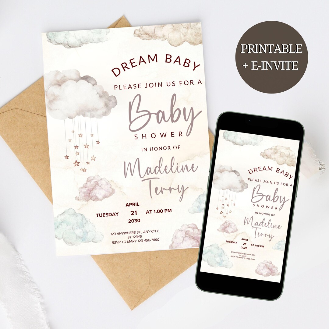 Stars Invite Baby Shower Invitation Template Celestial Digital Download ...