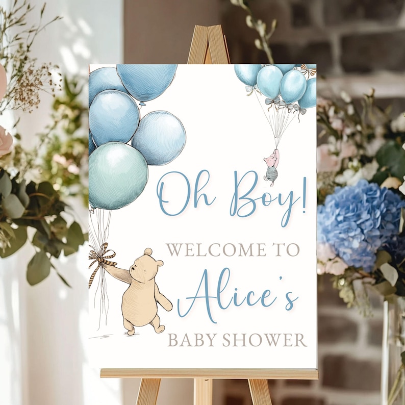Winnie-the-pooh Shower Welcome Sign Boy Custom Baby Sprinkle Entrance ...