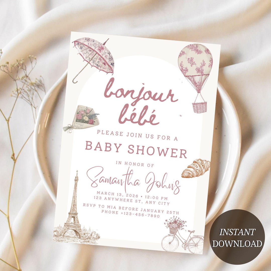 Paris Baby Shower Invite Printable Templates French Baby Girl Shower ...