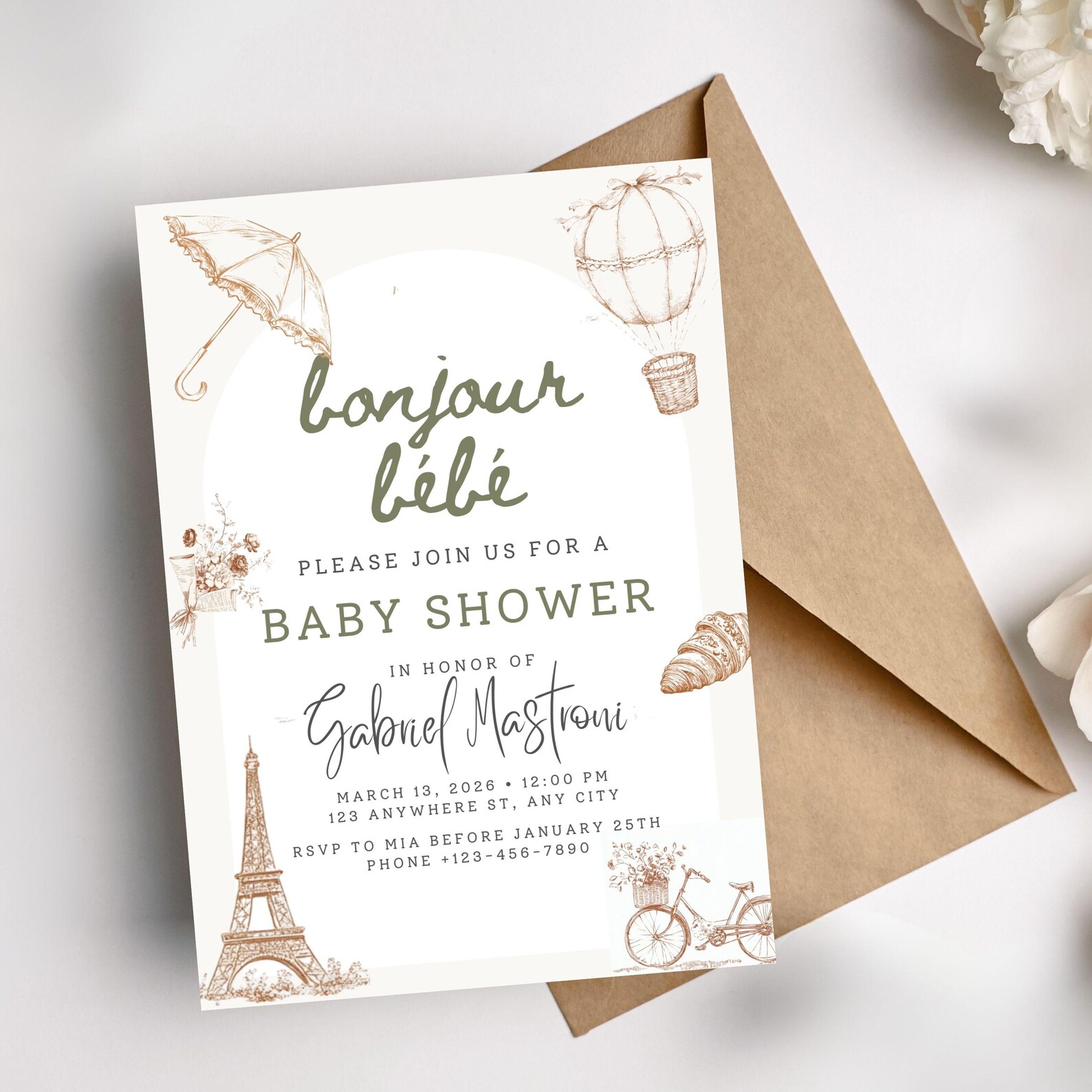 French Baby Shower Invite Digital Download Editable Custom Paris Gender ...