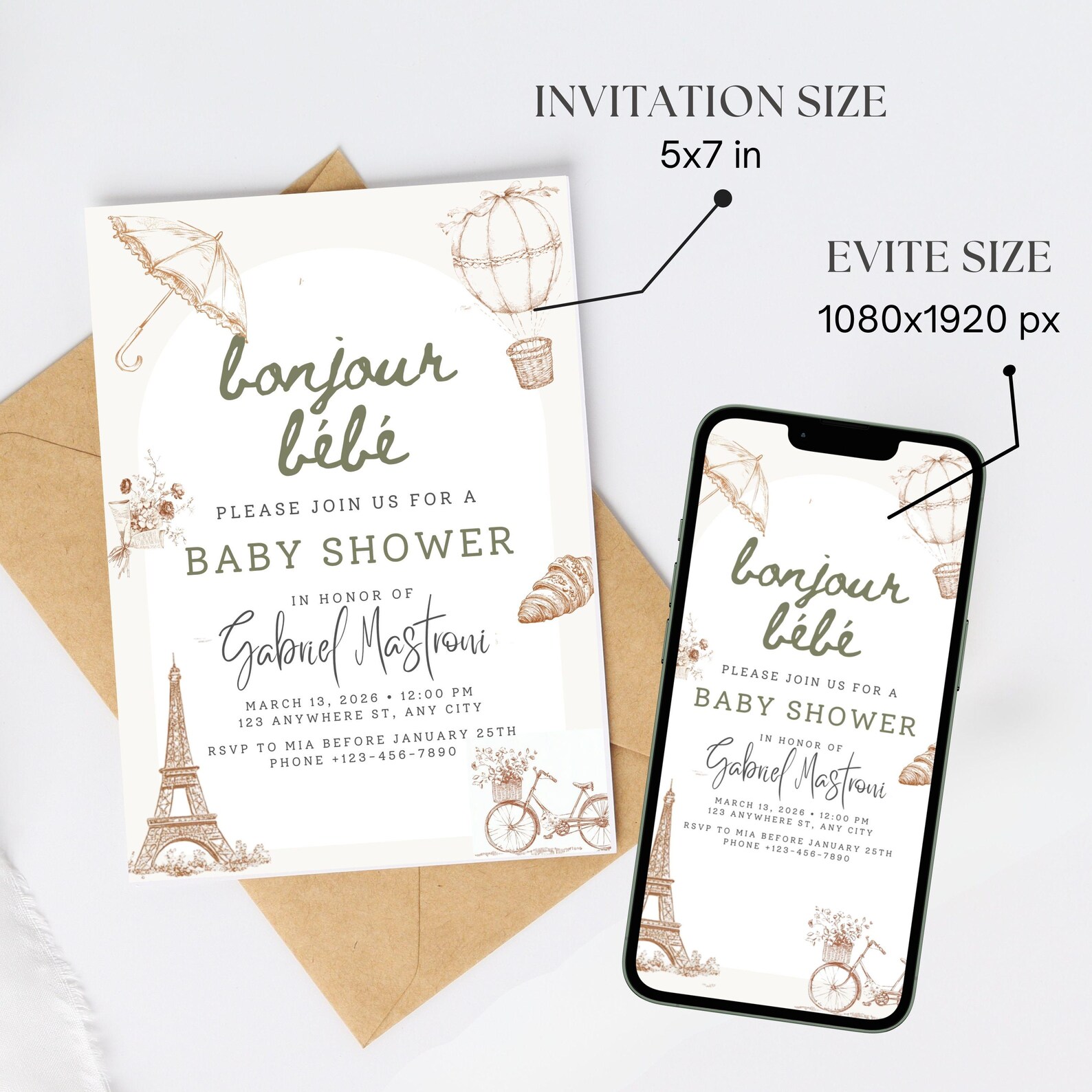 French Baby Shower Invite Digital Download Editable Custom Paris Gender ...