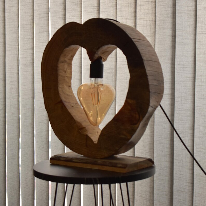Rustic Heart Wood Floor Lamp: Reclaimed Olive Wood, Edison Bulb - Etsy