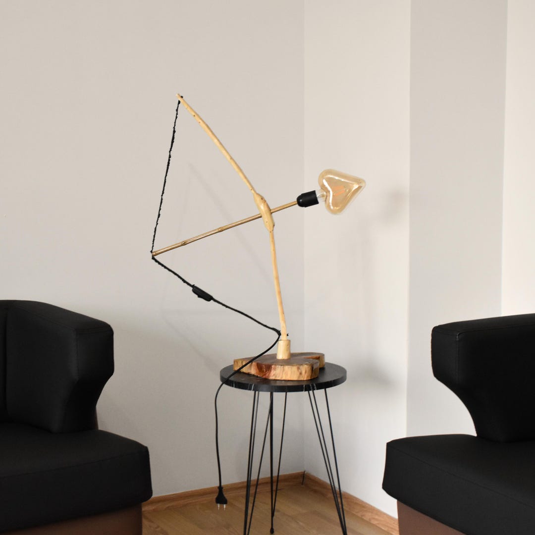 Handmade Wooden Bow and Arrow Lamp | Rustic Table Lamp | Heart Bulb ...