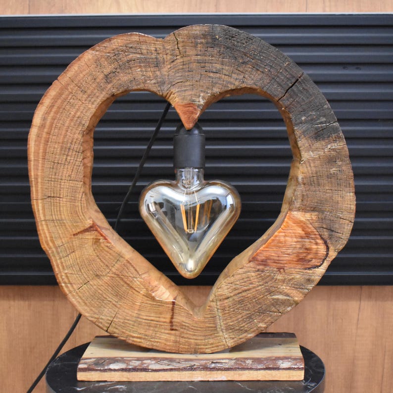 Rustic Wooden Floor Lamp - Natural Heart Shape Lamp - Reclaimed Wood ...