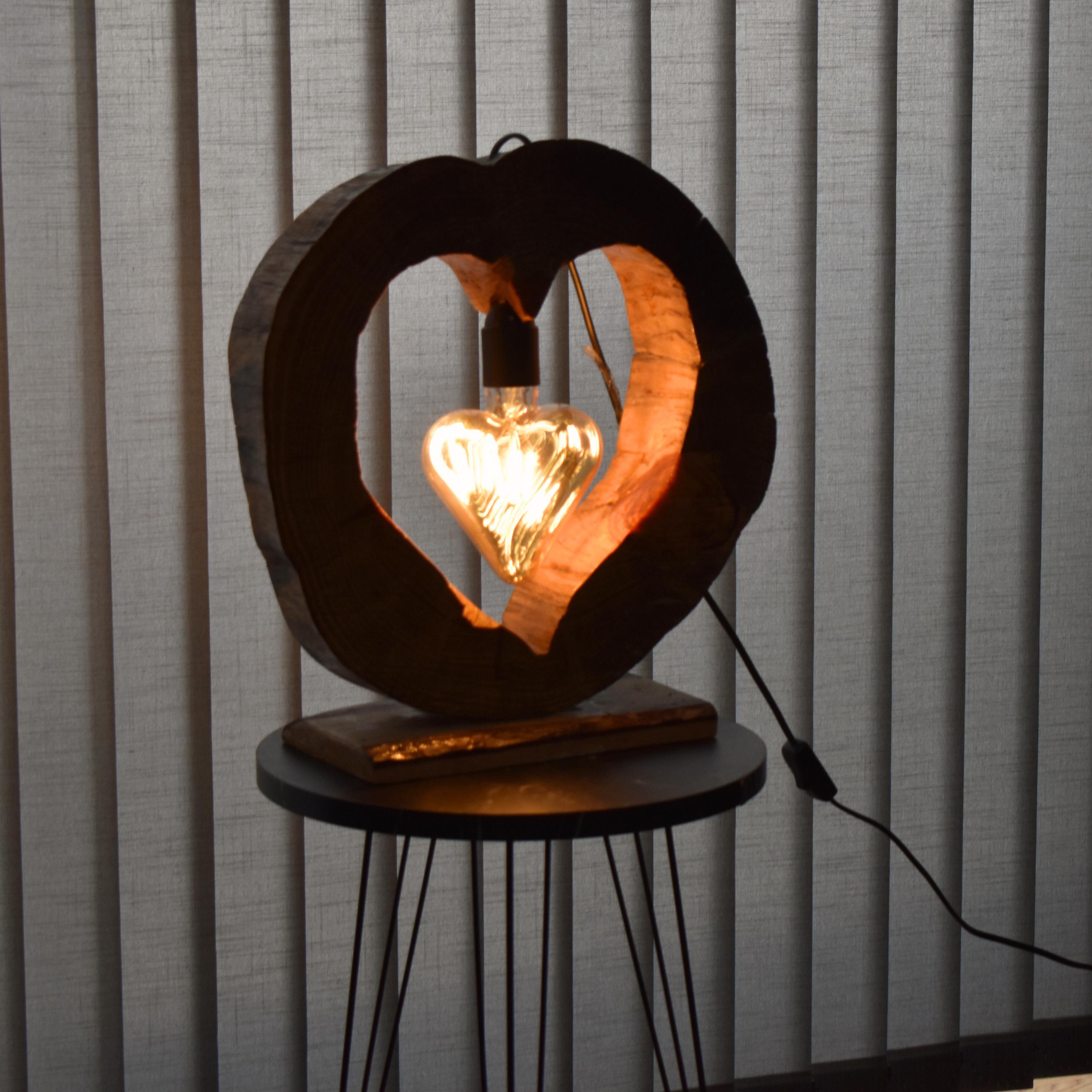 Rustic Wooden Floor Lamp - Natural Heart Shape Lamp - Reclaimed Wood ...