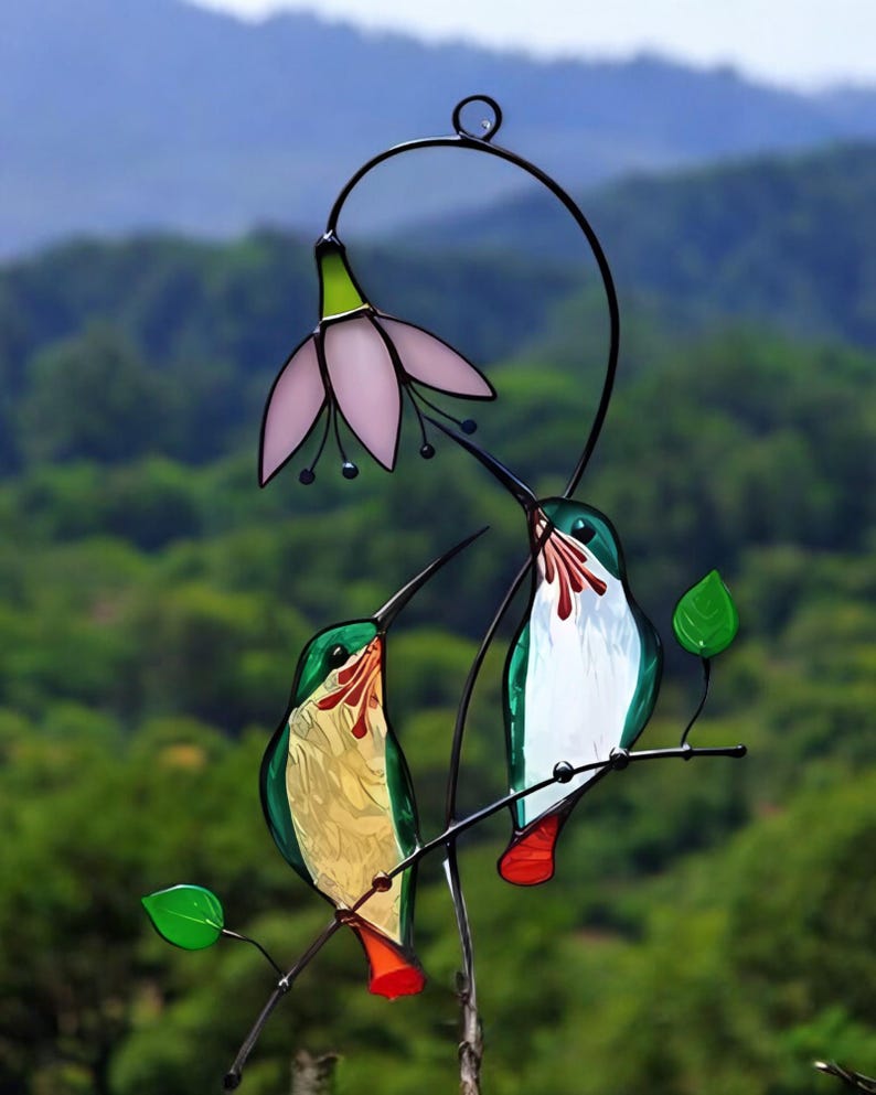 Metal Stained Glass Handicraft Garden Window Balcony Hummingbird Yard ...