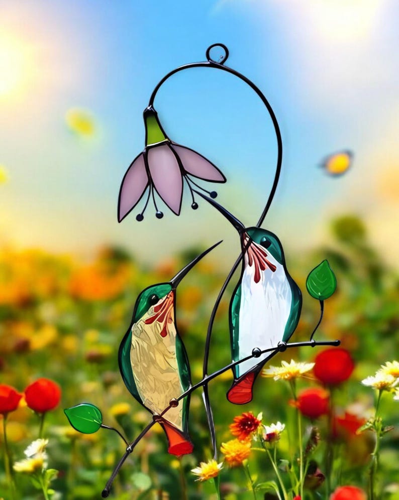 Metal Stained Glass Handicraft Garden Window Balcony Hummingbird Yard ...