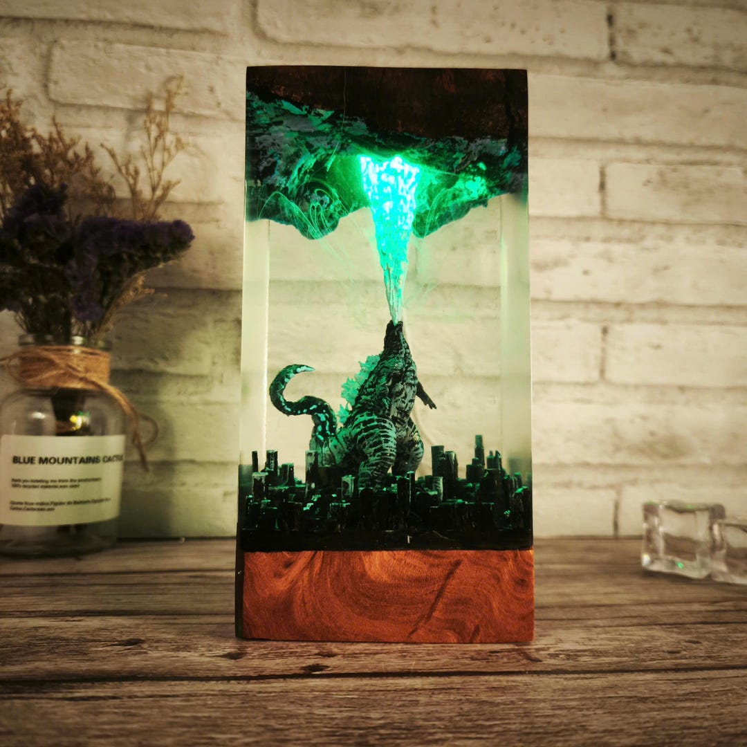 Resin Wood Art Lamp, King Monster Night Light, Go.dzil.la Handmade Lamp ...