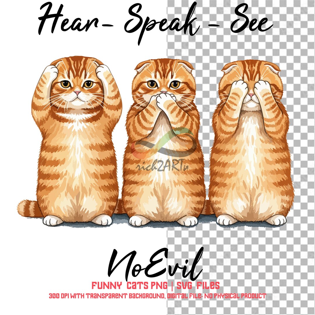 Funny Orange Tabby Cat Art Print: Hear No Evil (digital Download PNG ...