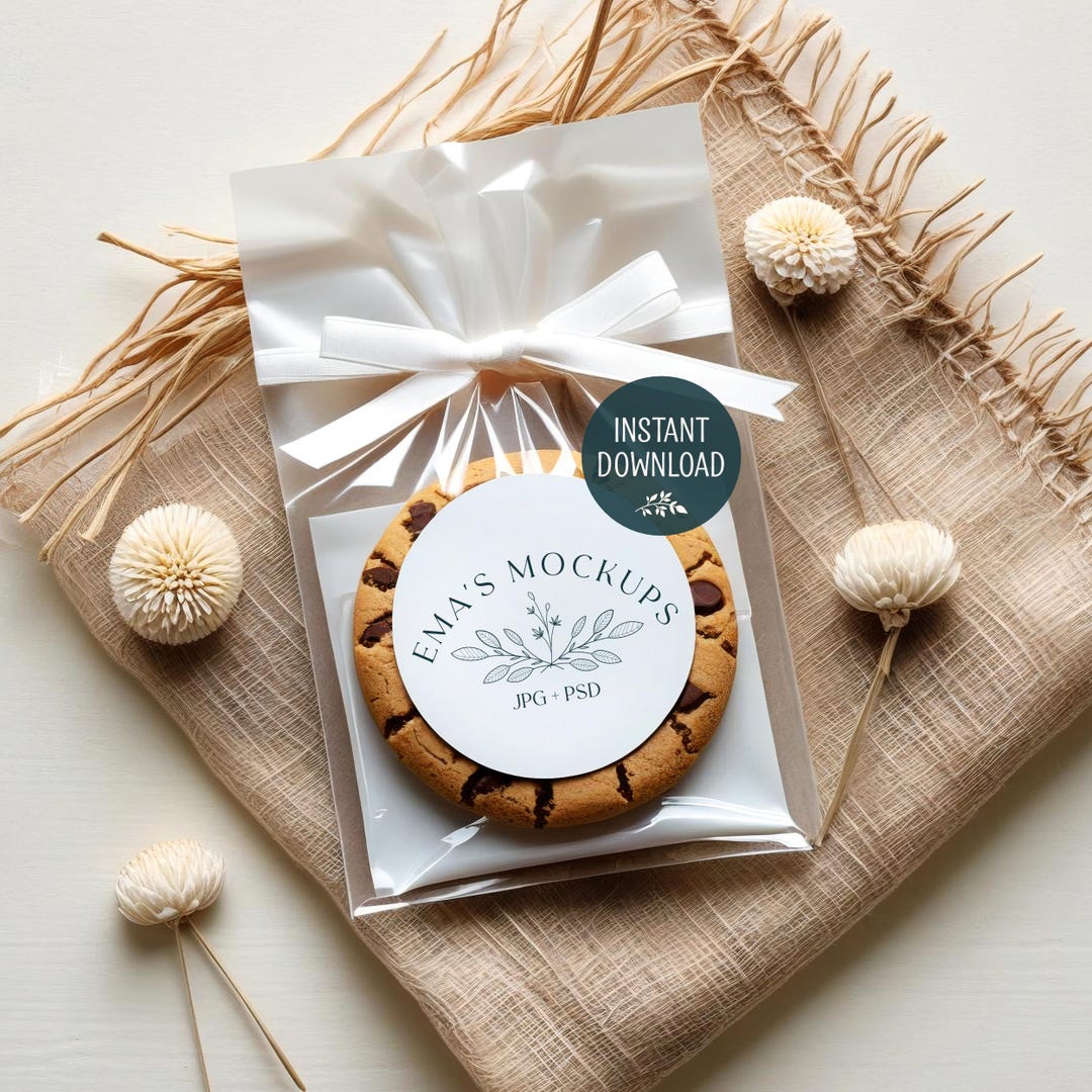 Chocolate Chip Cookie Sticker Mockup, Sweet Wedding Favor Label Display ...