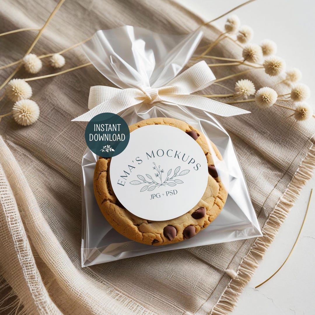 Chocolate Chip Cookie Sticker Mockup, Sweet Party Favor Label Display ...