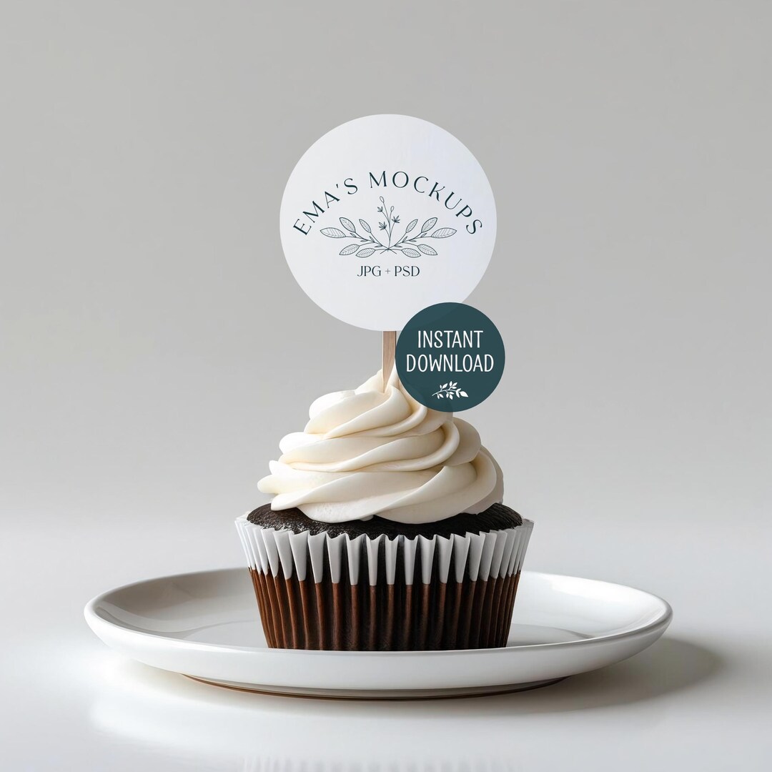 Custom Cupcake Topper Mockup, Chocolate Cupcake With Vanilla Frosting ...