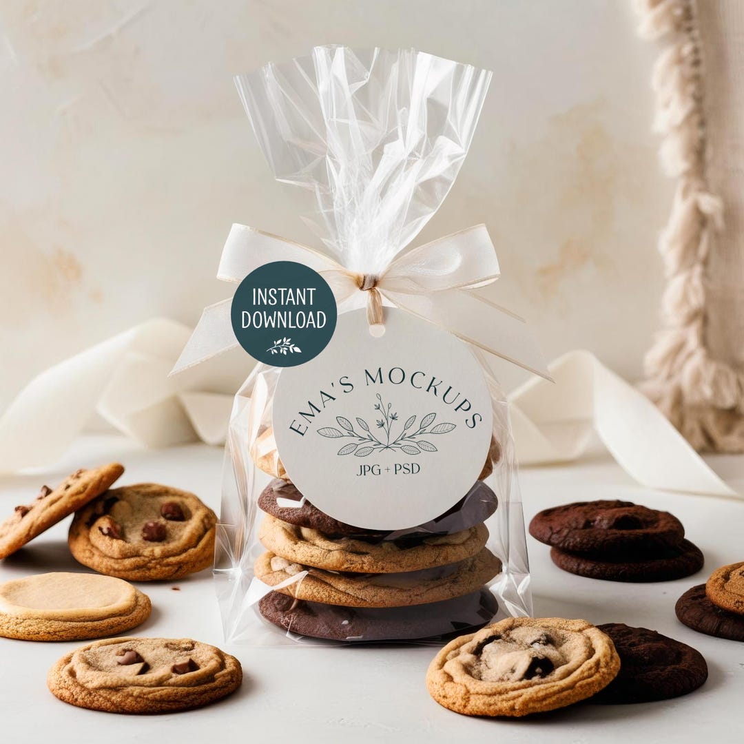 Chocolate Chip Cookie Stack Tag Mockup, Baby Shower Favor Label Display ...