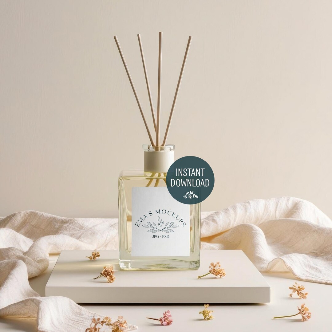 Reed Diffuser Label Mockup, Room Fragrance Design Display, Square Glass ...