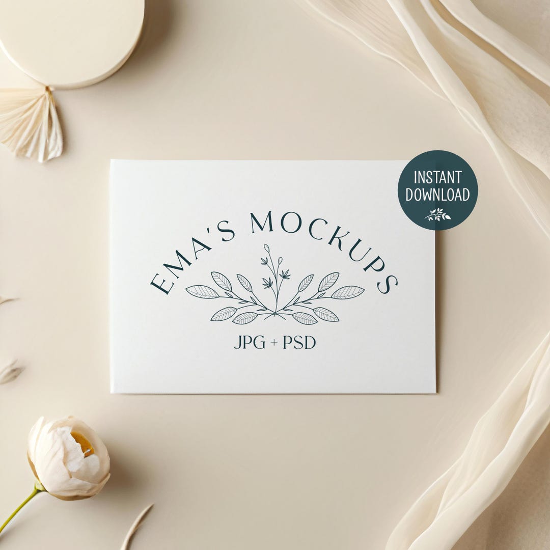 5x7 Horizontal Card Mockup, Flower and Fabric in the Background, Invite ...