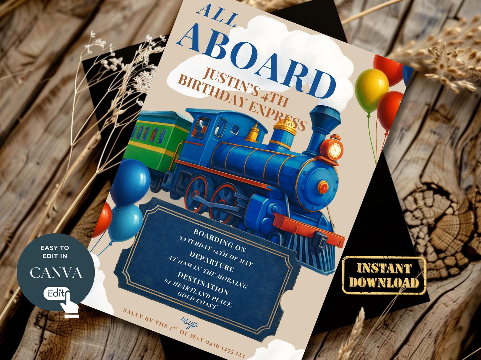 4th Birthday Train Invite Boy | Train Invitation 4th Birthday | Train ...