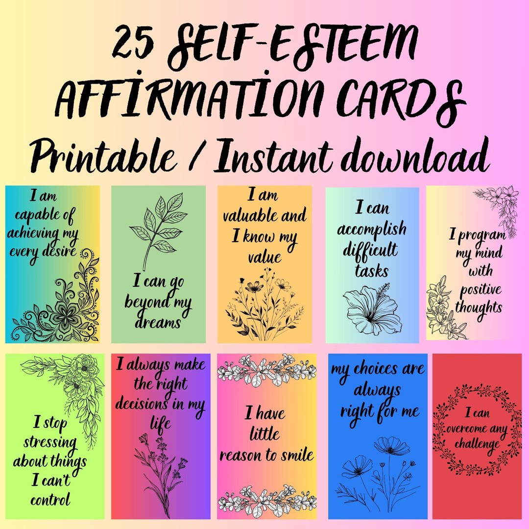 25 Self-esteem Affirmation Cards-printable Digital Affirmation Cards ...