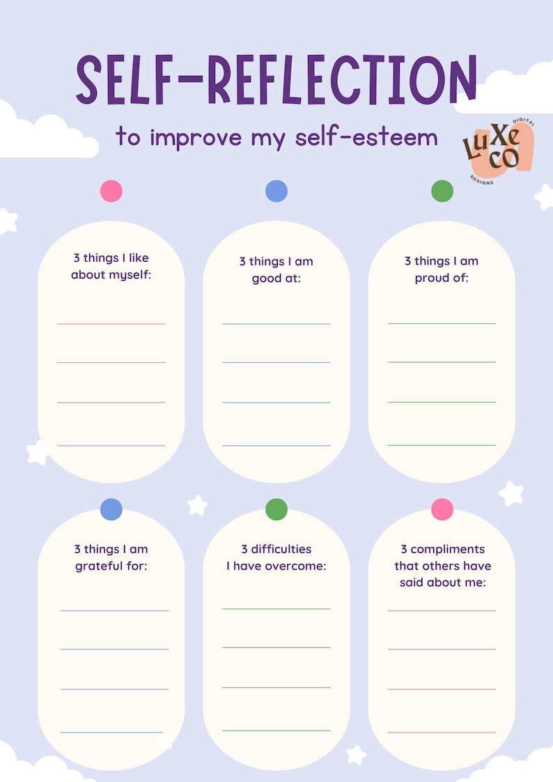 Self-reflection Worksheet for Kids & Teens – Printable Self-esteem and ...