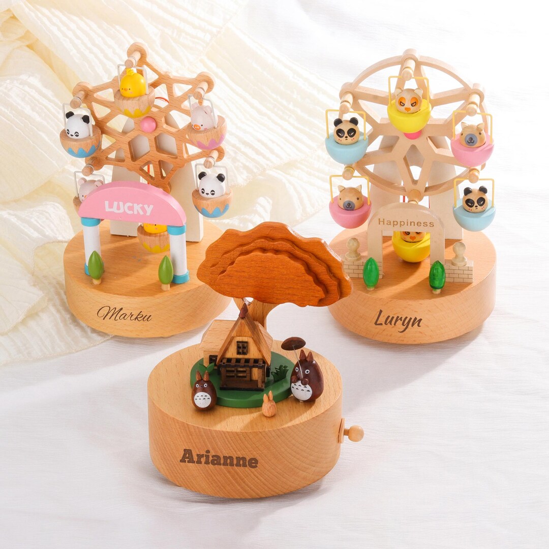 Personalized Wooden Carousel Music Box, Engraved Nursery Decor - Etsy