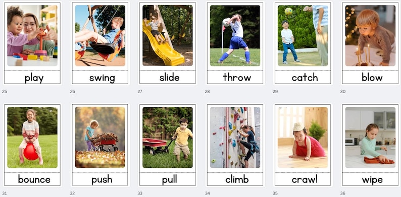 Action Verb Flashcards: Speech Therapy & Autism Learning (printable PDF ...