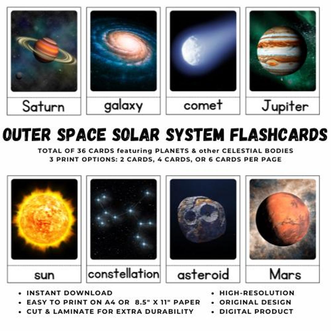 36 Outer Space Solar System Planets Printable Flashcards, Real Pictures ...