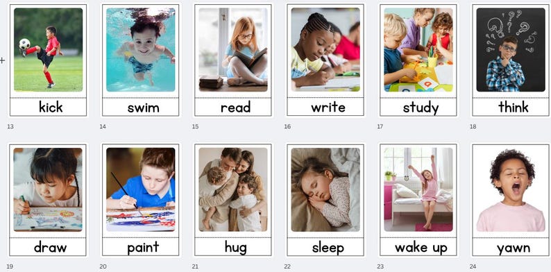 Action Verb Flashcards: Speech Therapy & Autism Learning (printable PDF ...